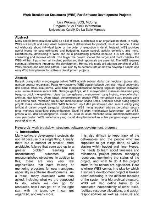 PDF Work Breakdown Structures WBS For Software Development Projects