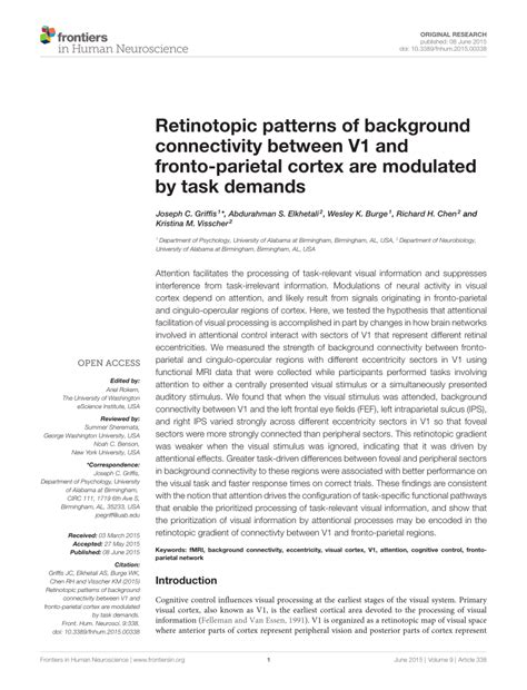 Pdf Retinotopic Patterns Of Background Connectivity Between V1 And Fronto Parietal Cortex Are