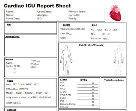 Rn Cardiac Icu Report Sheet Structured Report Sheet For Rns In Cardiac