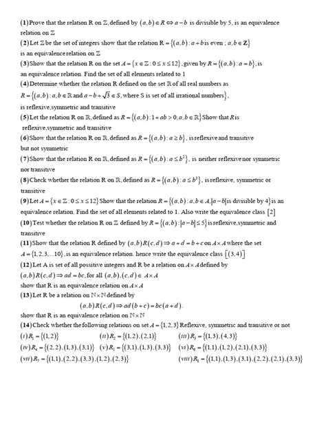 Relations Pdf Mathematics Abstract Algebra
