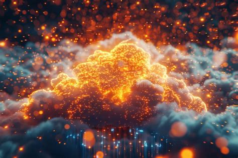 Abstract Glowing Particle Cloud With Bokeh Lights On Dark Blue