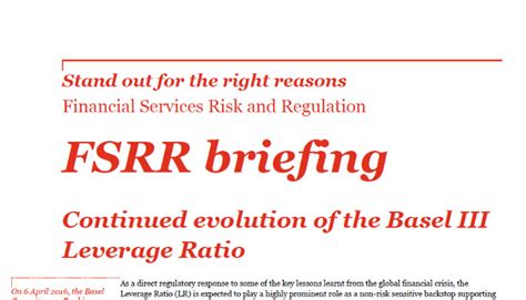 Continued Evolution Of The Basel Leverage Ratio