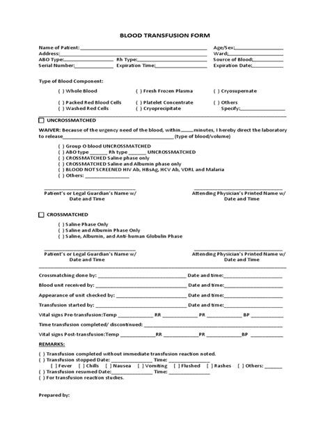 Blood Transfusion Form Pdf Blood Transfusion Blood