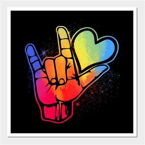 Watercolor Sign Language I Love You Tee With Galaxies And Stars Sign