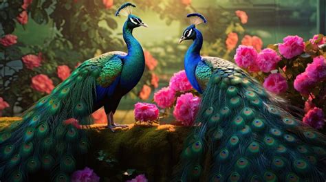 Premium Ai Image Exotic Peacocks Flaunting Their Dazzling Plumage In
