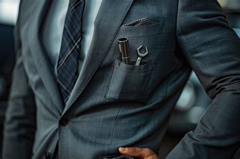 Premium Photo Businessman With Spanner In Suit Pocket