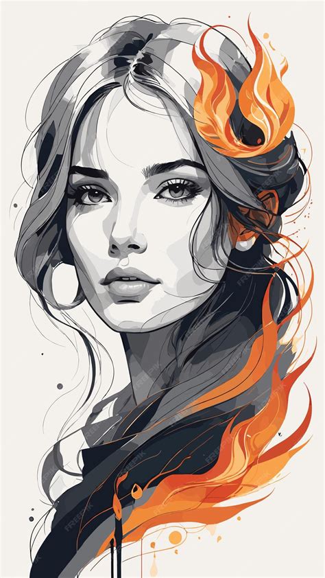 Desenho De Uma Linda Garota Pegando Fogo Ilustração De Mulher Em Vetor