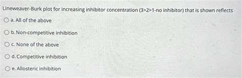 Solved Lineweaver Burk Plot For Increasing Inhibitor