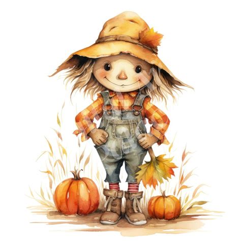 Cute Scarecrow Clipart Bundle Fall Autumn Thanksgiving Clipart S