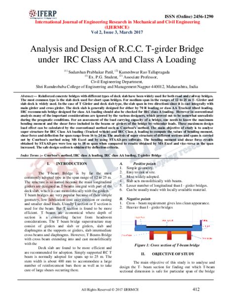Pdf Analysis And Design Of Rcc T Girder Bridge Under Irc Class Aa