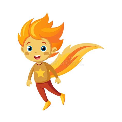 Cartoon Fire Boy Character Flying With Flame Wings Vector Illustration