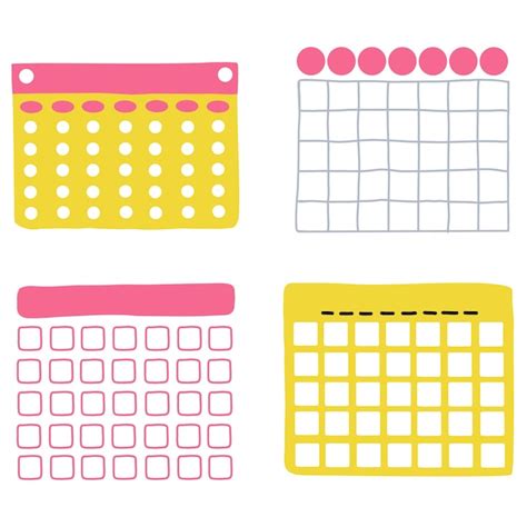 Premium Vector Cute Universal Calendar Grid In Hand Drawn Style Set