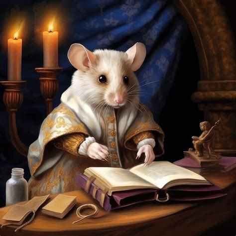 A Mouse Is Reading A Book With A Book Titled Rat Premium Ai Generated