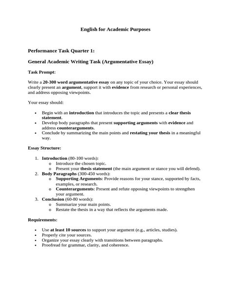 General Academic Writing Task For Grade 10 Pdf