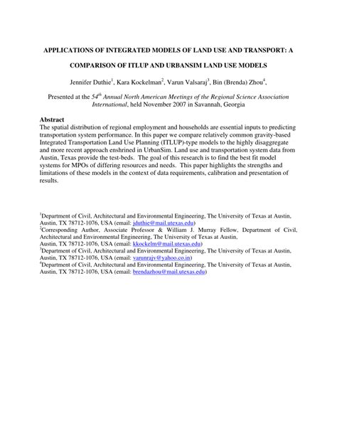 Pdf Applications Of Integrated Models Of Land Use And Transport A