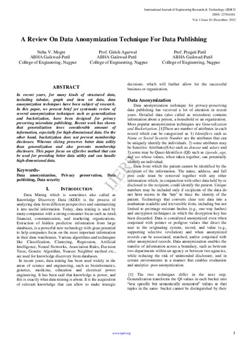 pdf a review on data anonymization technique for data publishing