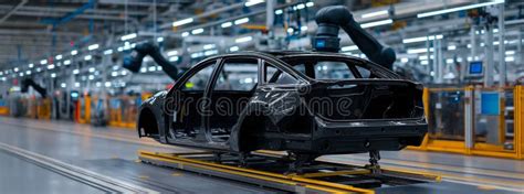 Car Frame And Doors On Assembly Line Showcasing Advanced Manufacturing
