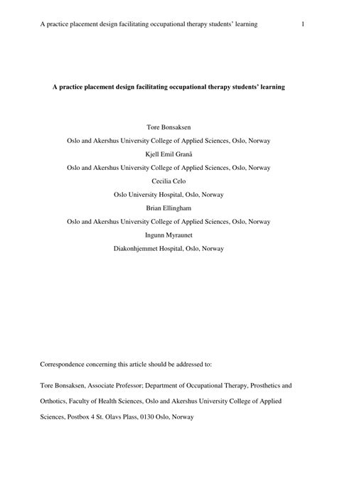 Pdf A Practice Placement Design Facilitating Occupational Therapy