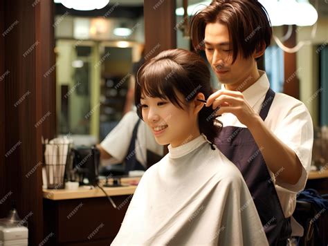 Premium Photo Scene Of A Young Japanese Woman Getting A Haircut At A