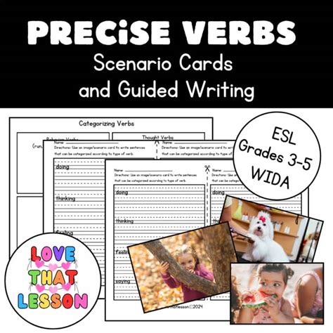 Writing With Precise Verbs Scenario Cards 3 5 And Esl Tpt