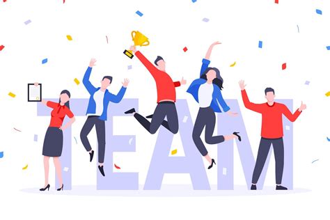 Happy Business Employee Team Winners Award Ceremony Flat Style Design