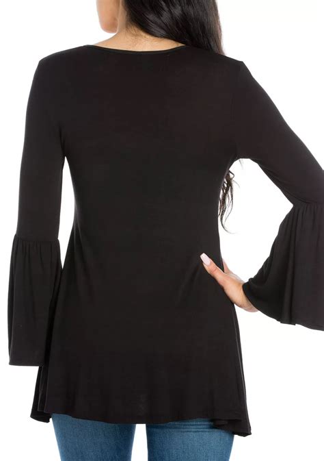 24seven Comfort Apparel Womens Long Bell Sleeve Flared Tunic Top Belk