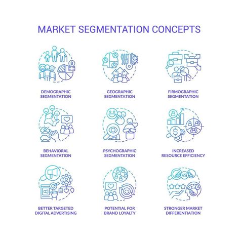 market segmentation blue gradient concept icons set divide in groups