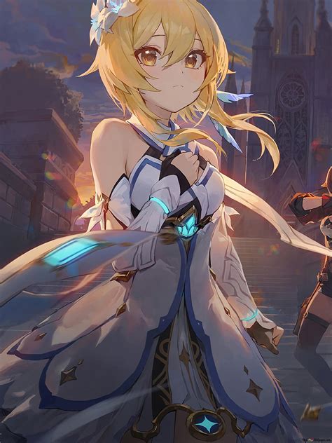 Lumine Lisa With Amber Jean Genshin Impact Anime Video Game K Wallpaper Download