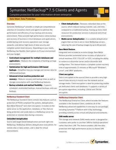 Symantec Netbackup™ 75 Clients And Agents