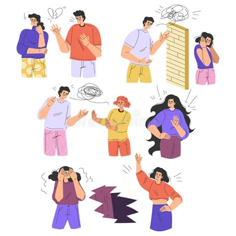 Relationship Problem With Angry Man And Woman Arguing Vector Set Stock