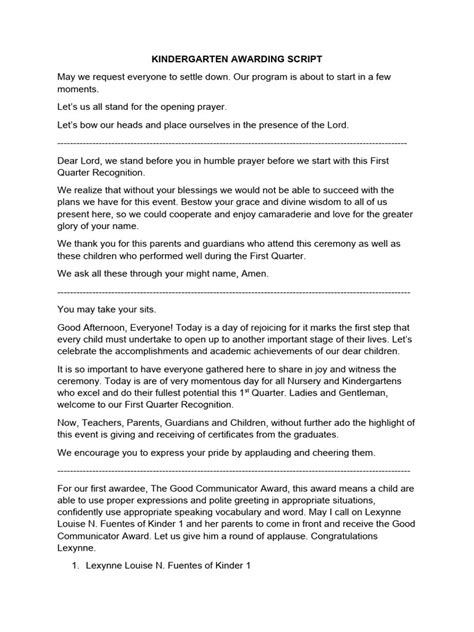 Kindergarten Awarding Script Pdf