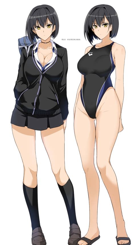 Halcon Original Highres 2girls Black Hair Black Jacket Black One Piece Swimsuit Black