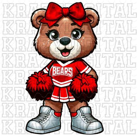 Bears Red Cheer Mascot Png Bears Cheer Artwork Bears Girly Dtf Bears Digital File Bears