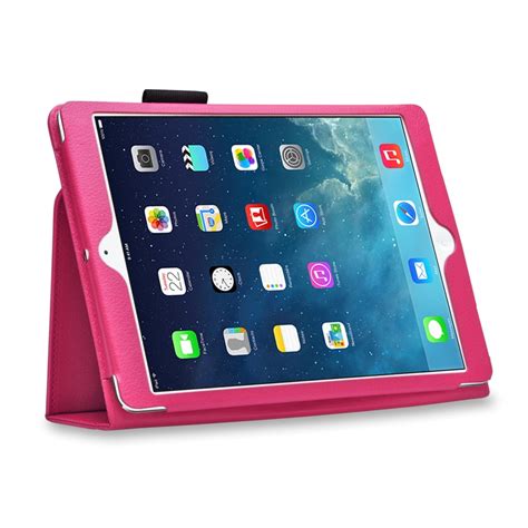 IPad 1 Case Hot Pink Slim Fit Synthetic Leather Folio Case Flip Cover Stand With Stylus