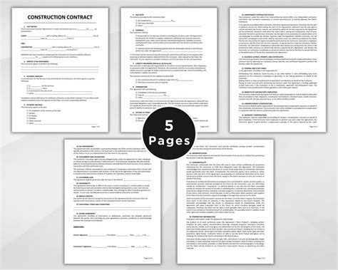 Construction Contract Form Editable Construction Agreement Template