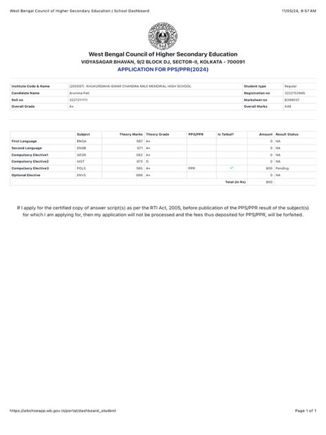 West Bengal Council Of Higher Secondary Education School Dashboard Pdf