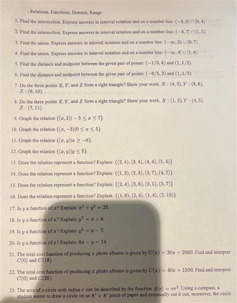 Solved Relations Functions Domain Range 1 Find The