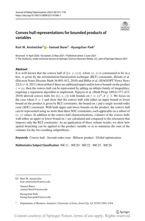 Convex Hull Representations For Bounded Products Of Variables Request Pdf