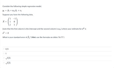 Solved Consider The Following Simple Regression Model