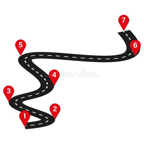 Road Map With Pins Black Road And Red Pins Numbered Route Navigation