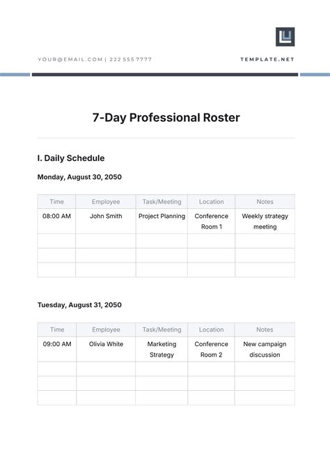 Free Sample Hotel Duty Roster Template To Edit Online