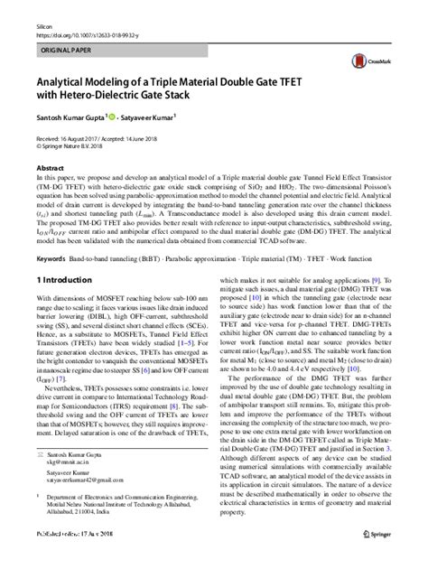 Pdf Analytical Modeling Of A Triple Material Double Gate Tfet With Hetero Dielectric Gate Stack