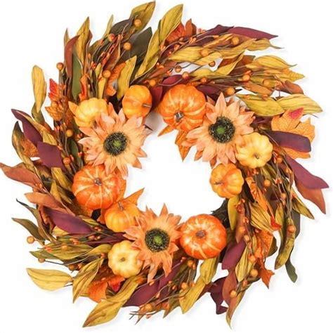 Fall Wreaths For Front Door 22 Inch Autumn Wreath With Berry Pumpkin