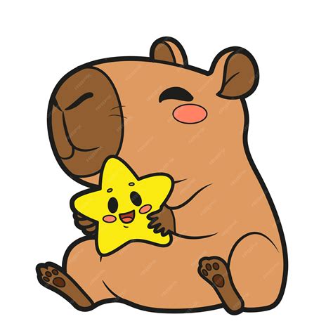 El Lindo Capibara De Dibujos Animados Abraza Una Linda Variación De Color De La Estrella Sobre