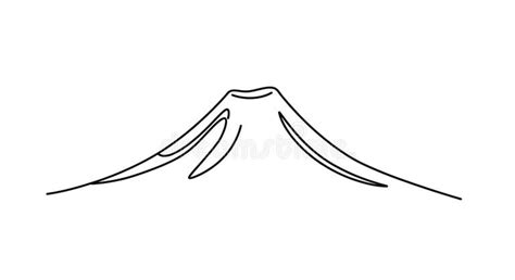 Simple Line Drawing Of A Volcano Featuring Smooth Flowing Curves That