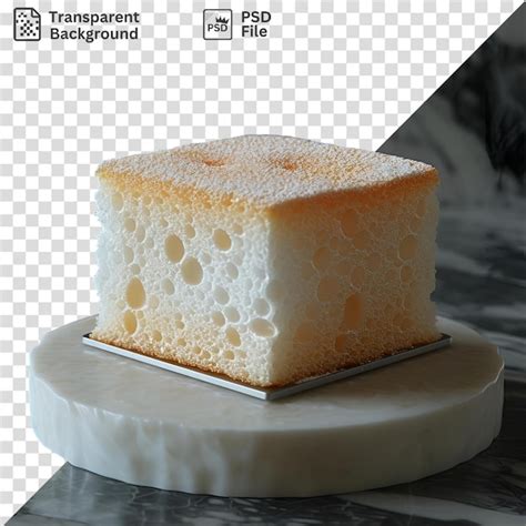 Premium Psd Fluffy Slice Of Angel Food Cake On A Black Table