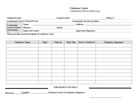 Printable Volunteer Hour Log