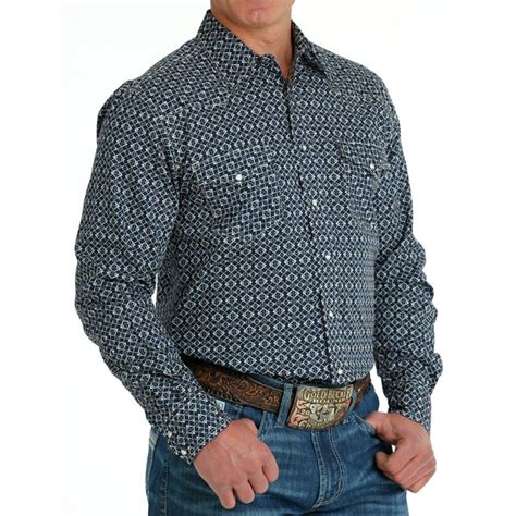 Cinch Mens Navy Geo Print Shirt