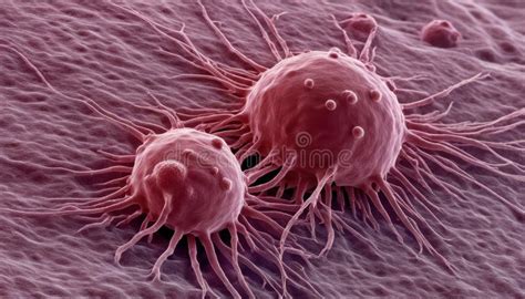 Microscopic View Of Two Cancer Cells With Multiple Nuclei Illustrating The Complexity Of Cancer