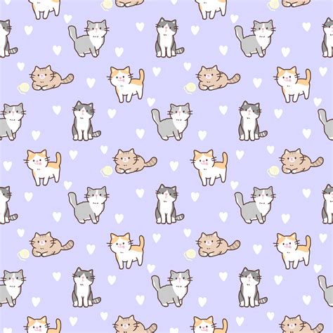 Download Cute Cat Pattern With Purple Background Wallpaper